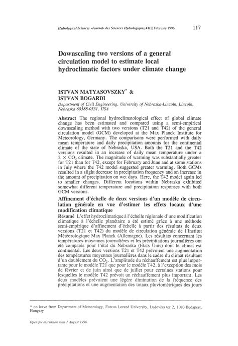 Pdf Downscaling Two Versions Of A General Circulation Model Gcm To Estimate Local