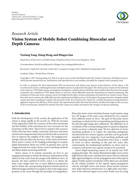 Pdf Vision System Of Mobile Robot Combining Binocular And Depth Cameras