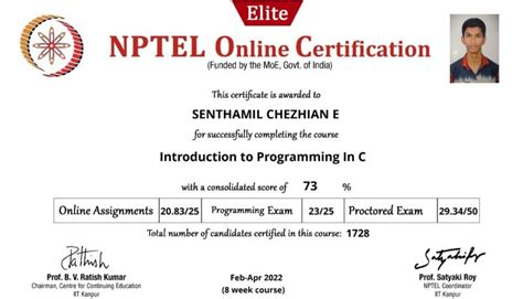Finished Nptel Course On C Programming Senthamil Chezhian E Posted On The Topic Linkedin