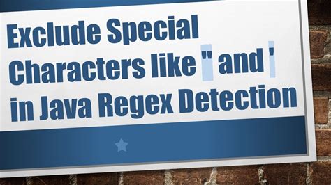 Exclude Special Characters Like And In Java Regex Detection Youtube