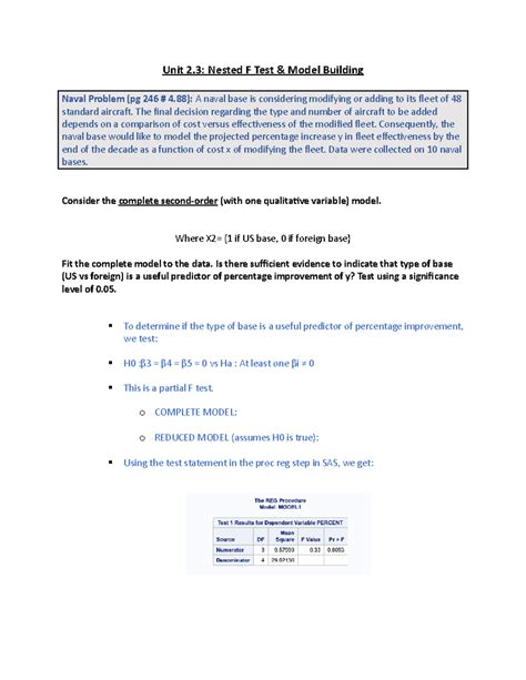 Unit 23 Nested F Test Assignment Unit 2 Nested F Test And Model