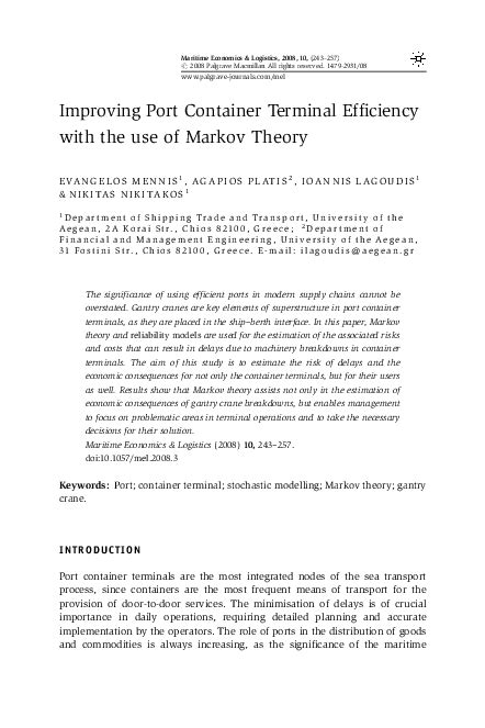 Pdf Improving Port Container Terminal Efficiency With The Use Of Markov Theory