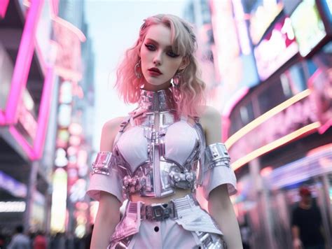 Femme Futuriste Dans Un Costume élégant Et Technologiquement Avancé Photo Premium