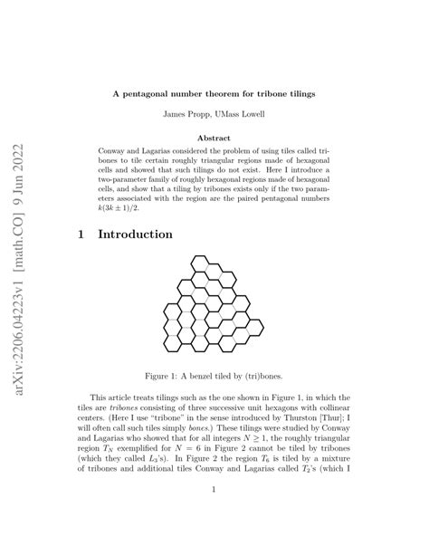 Pdf A Pentagonal Number Theorem For Tribone Tilings