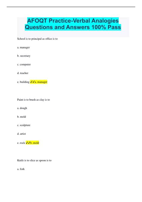 Afoqt Practice Verbal Analogies Questions And Answers 100 Pass Afoqt Practice Verbal