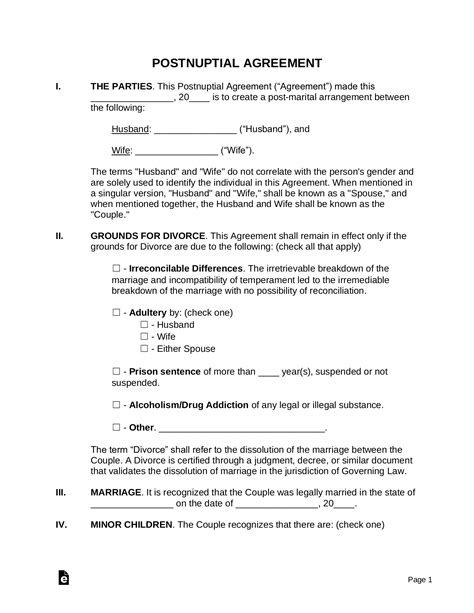 Divorce Agreement Template Canada
