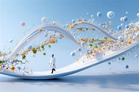 Scientist Exploring Vibrant Molecular Structures In A Futuristic Laboratory Setting Stock