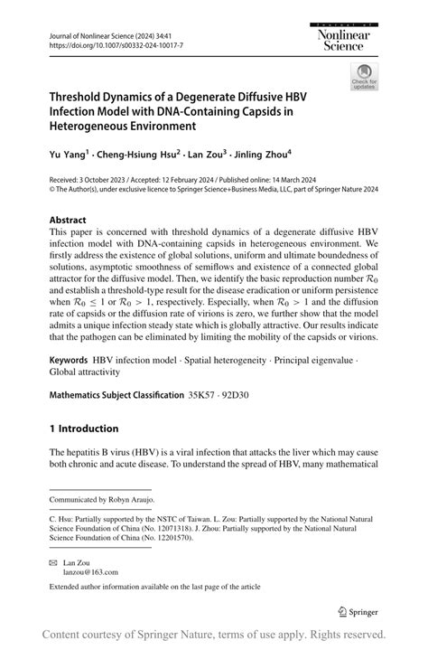 Threshold Dynamics Of A Degenerate Diffusive Hbv Infection Model With Dna Containing Capsids In