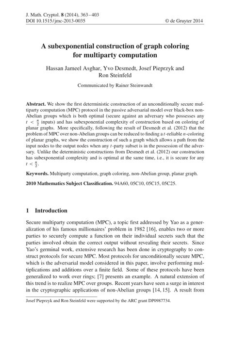 pdf a subexponential construction of graph coloring for multiparty