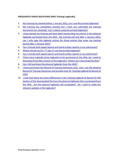 Frequently Asked Questions Training Logbooks Ver10 Pdf Faq