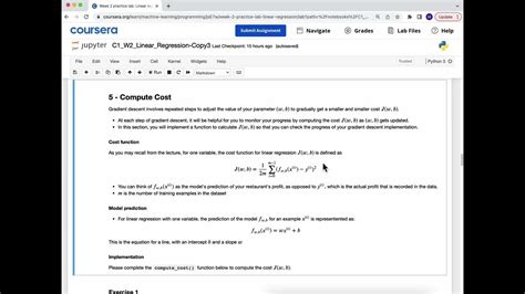 Machine Learning Coursera Lab Linear Regression Youtube