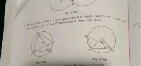 15 If A B C D Is A Cyclic Quadrilateral In Which Angle B A D 75 Angle A B D C N
