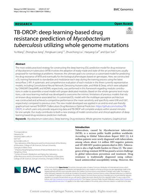 Pdf Tb Drop Deep Learning Based Drug Resistance Prediction Of Mycobacterium Tuberculosis