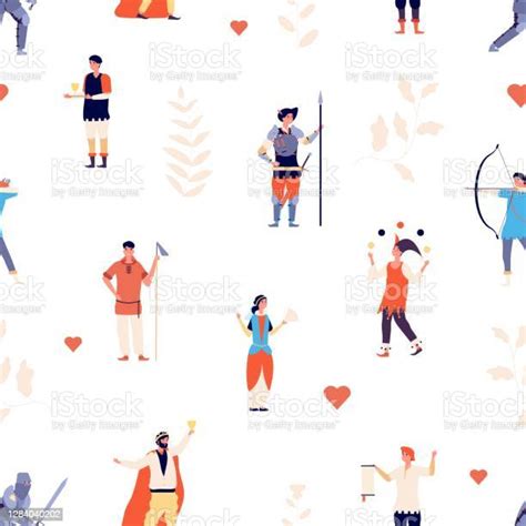 어린이 패턴 로얄 중세 문자 배경 책 이야기 동화 공주 왕과 기사 인쇄 극장 시네마 영웅 벡터 원활한 질감 검에 대한 스톡 벡터 아트 및 기타 이미지 Istock