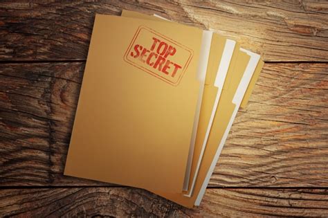 Premium Photo File With Documents And Top Secret Stamp On Wooden Table Top View