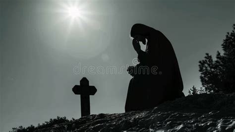 Silueta De Jesús En Contemplación Rezagada Antes De Traición Y Crucifixión En Gethsemane Stock