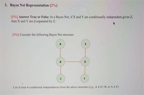 Solved 1 Answer True Or False In A Bayes Net If X And Chegg Com