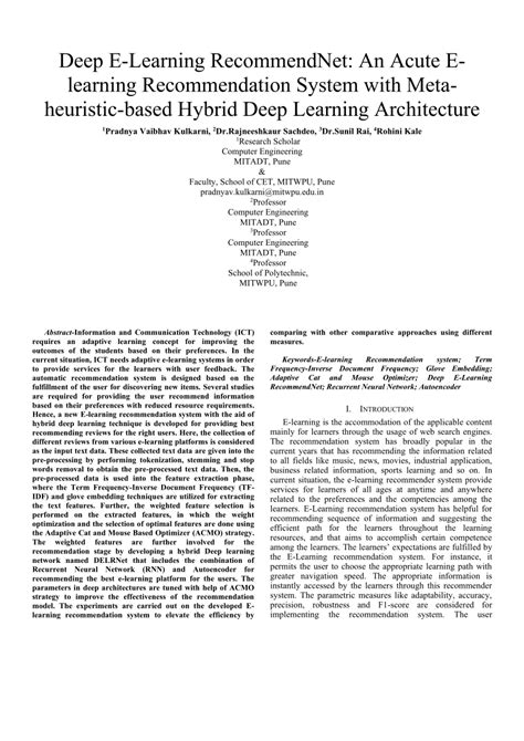 Pdf Deep E Learning Recommendnet An Acute E Learning Recommendation