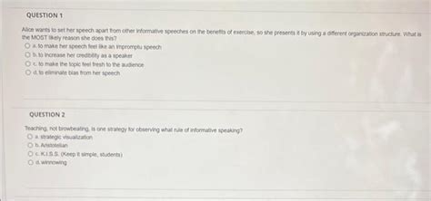 Alice Wants To Set Her Speech Apart From Other Chegg Com