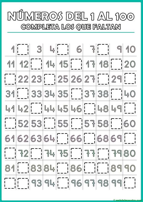 Numeros Del 1 Al 100 Ficha 1 Web Del Maestro