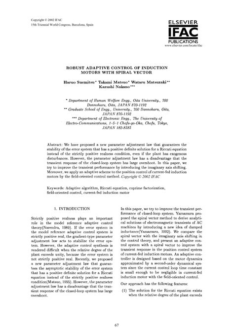 Pdf Robust Adaptive Control Of Induction Motors With Spiral Vector
