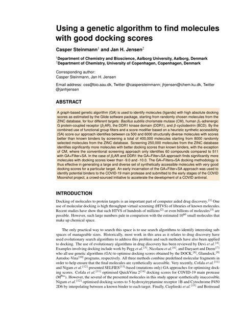 Pdf Using A Genetic Algorithm To Find Molecules With Good Docking Scores