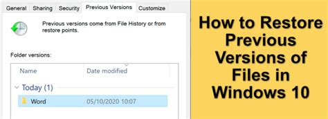 how to restore previous versions of files in windows 10