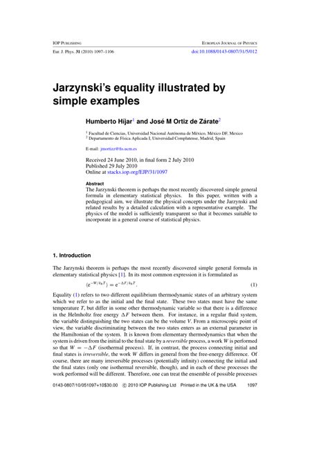 Pdf Jarzynskis Equality Illustrated By Simple Examples