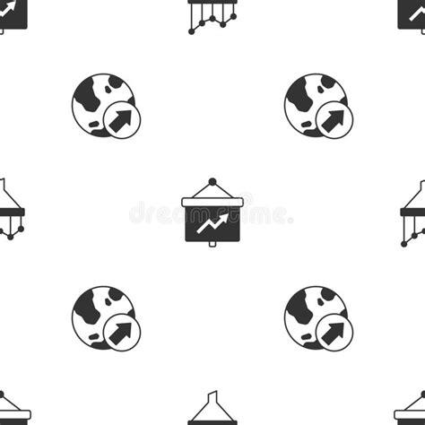 Set Sales Funnel With Chart Board Graph And Financial Growth On Seamless Pattern Vector Stock