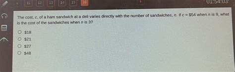 Solved 12 13 14 15 16 01 5403 The Cost C Of A Ham Sandwich At A