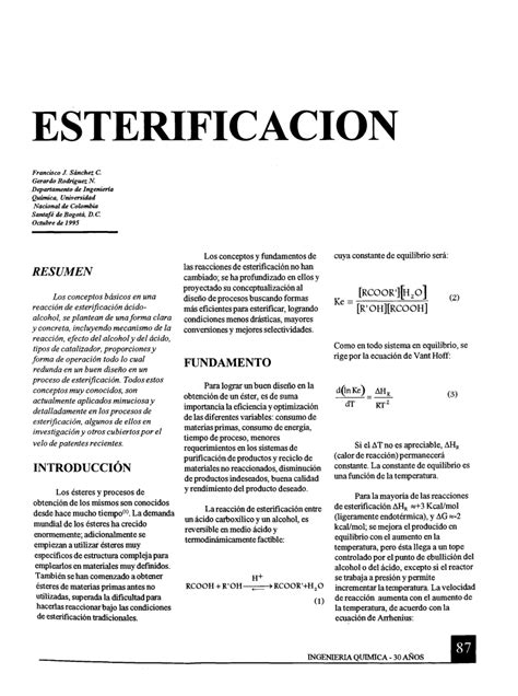 Pdf Esterificación