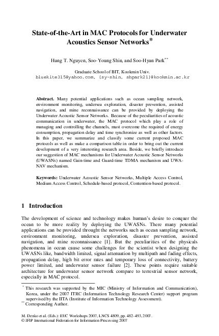 Pdf State Of The Art In Mac Protocols For Underwater Acoustics Sensor Networks
