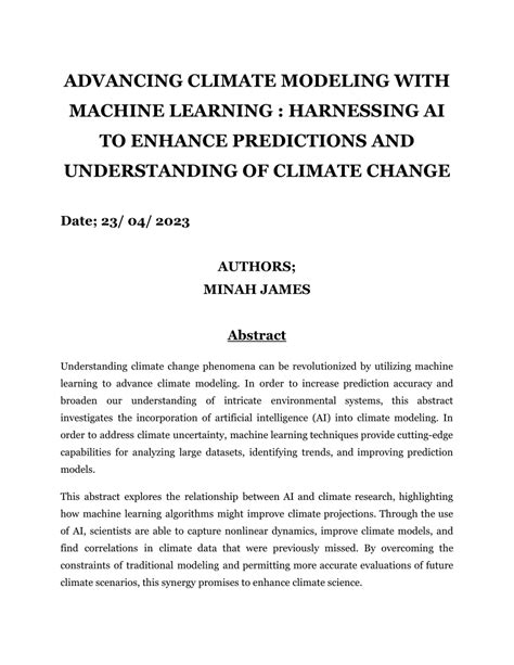 Pdf Advancing Climate Modeling With Machine Learning Harnessing Ai To Enhance Predictions