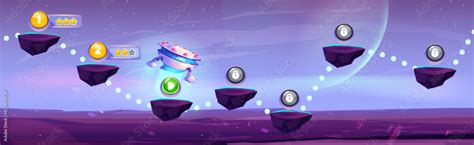 Arcade Game Progress Map On Space Background Vector Cartoon