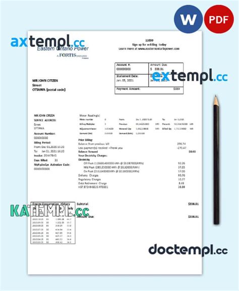 Sample Canada Eastern Ontario Power Utility Bill Template In Word And Pdf Format Download