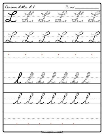 Cursive L Superstar Worksheets