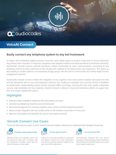 Audiocodes Voiceai Connect Easily Connect Any Telephony System To Any