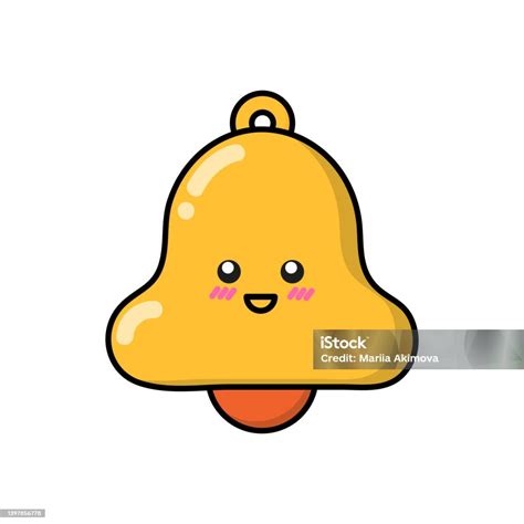 패치 배지 스티커에 대한 알림 벨 아이콘입니다 아시아 일본 카와이 스타일의 귀여운 재미있는 만화 캐릭터 아이콘 평면 일러스트레이션 벡터 골든 알리미 벨 기호 낙서 노랑에