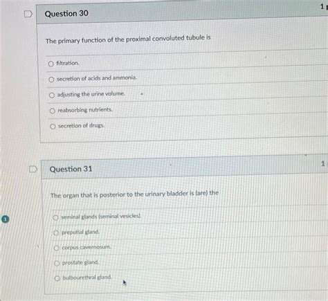 Solved Question 30 The Primary Function Of The Proximal Convoluted Tubule 1 Answer