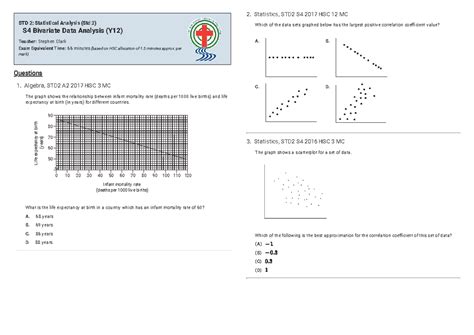 Bivariate Data Analysis Past Hsc Questions Std2 S4 Studocu