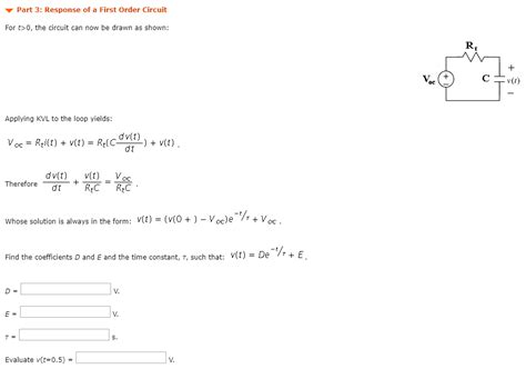 Solved Part Response Of A First Order Circuit For T Chegg