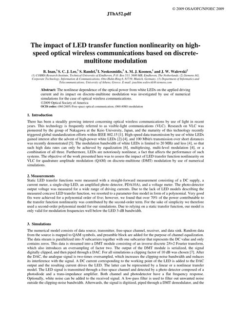 Pdf The Impact Of Led Transfer Function Nonlinearity On High Speed Optical Wireless