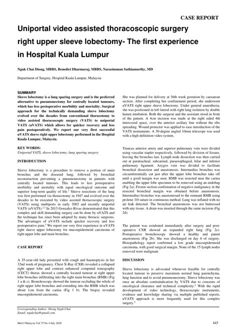 Pdf Uniportal Video Assisted Thoracoscopic Surgery Right Upper Sleeve Lobectomy The First