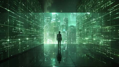 A Matrix Grid Backdrop Provides A Futuristic Setting Enhancing The Hacker S Enigmatic Presence