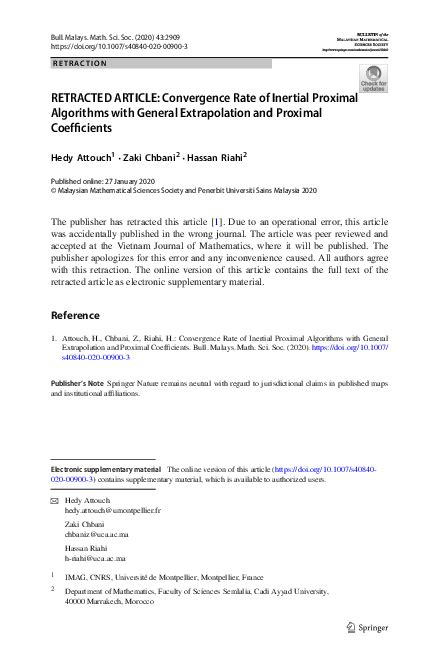 Pdf Retracted Article Convergence Rate Of Inertial Proximal Algorithms With General