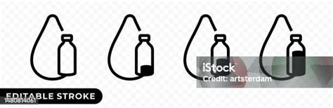 액체 벡터 아이콘의 비어 있고 가득 차고 거의 채워진 플라스틱 병이 있는 물방울 물방울과 병의 편집 가능한 획 아이콘 기포에 대한 스톡 벡터 아트 및 기타 이미지 Istock