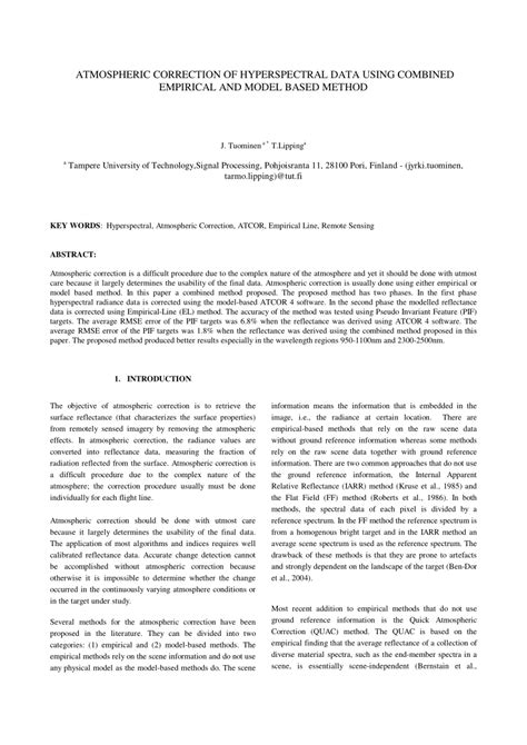 Pdf Atmospheric Correction Of Hyperspectral Data Using Combined Empirical And Model Based Method