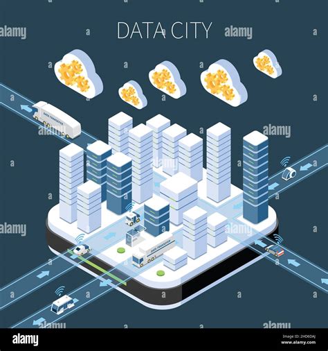 Data City Isometric Composition With Cloud Services Server Infrastructure And Information