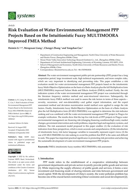 Pdf Risk Evaluation Of Water Environmental Treatment Ppp Projects