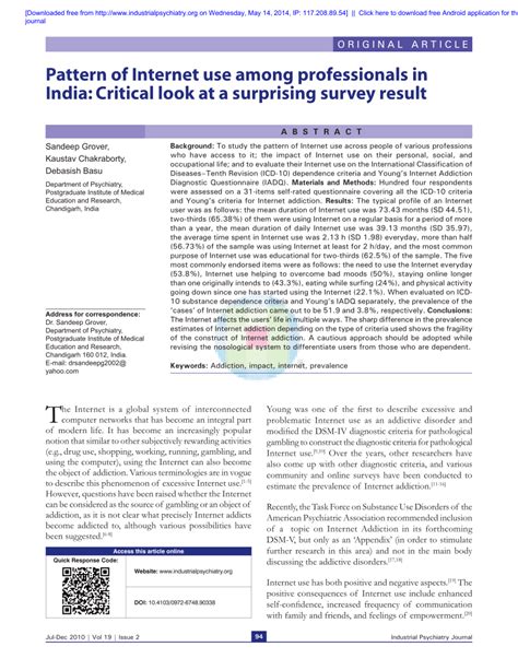 PDF Pattern Of Internet Use Among Professionals In India Critical Look At A Surprising Survey